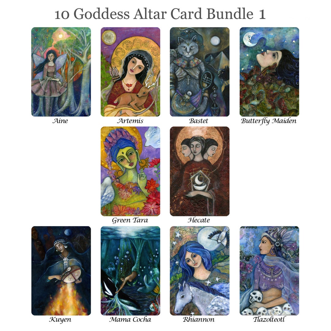 Goddess Altar Cards SET OF 10, Sacred Feminine Prayer Card, Goddess Art ...
