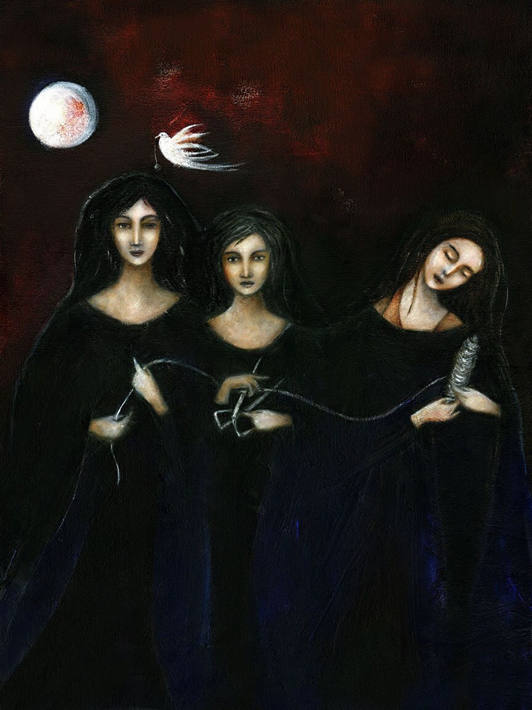 Goddess Art Print, Moirai, the Three Fates Painting on Canvas, Goddess ...
