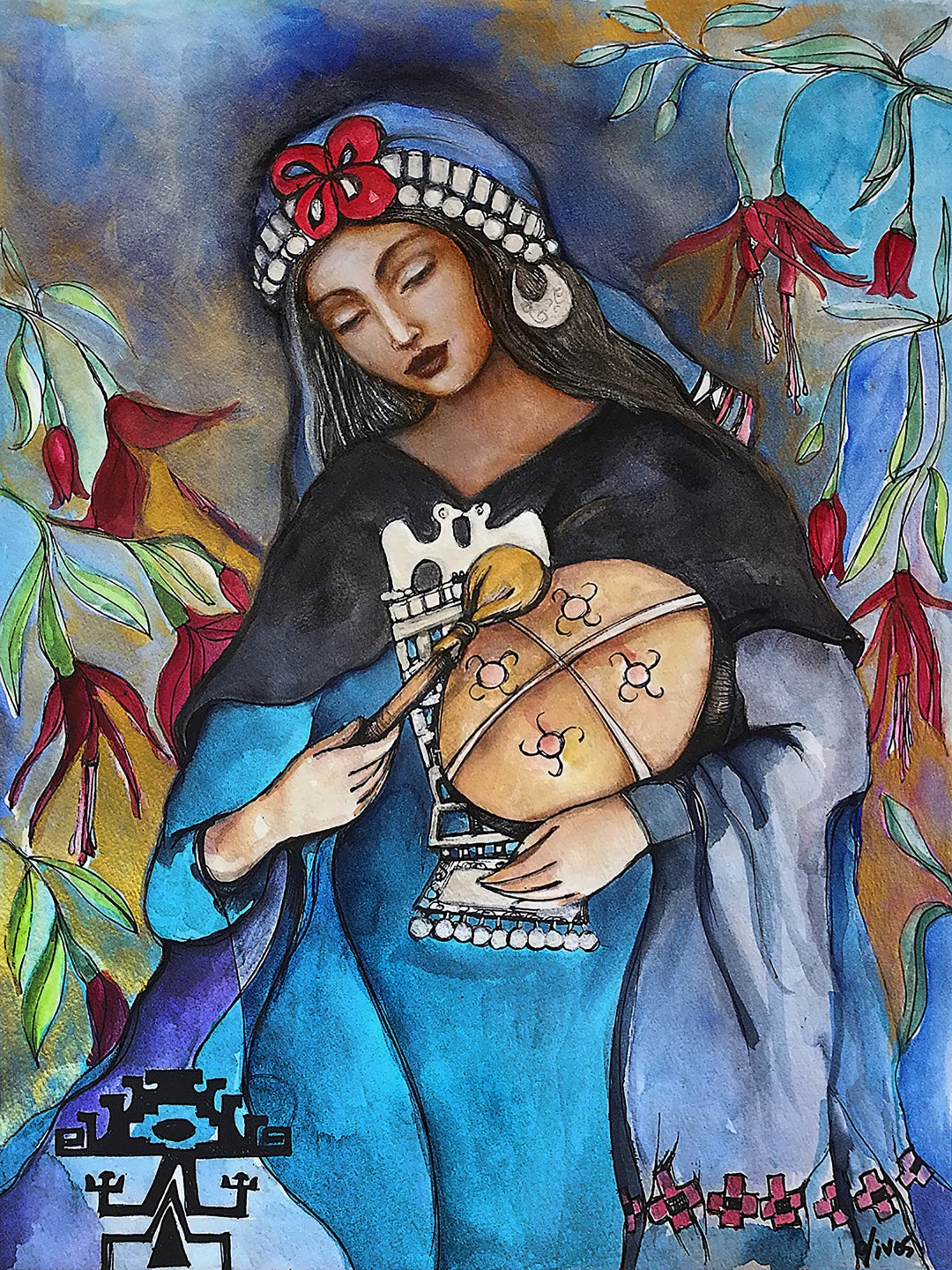 Kuyén Y Copihue, Mapuche Goddess, Mapuche Shaman Art on Canvas ...