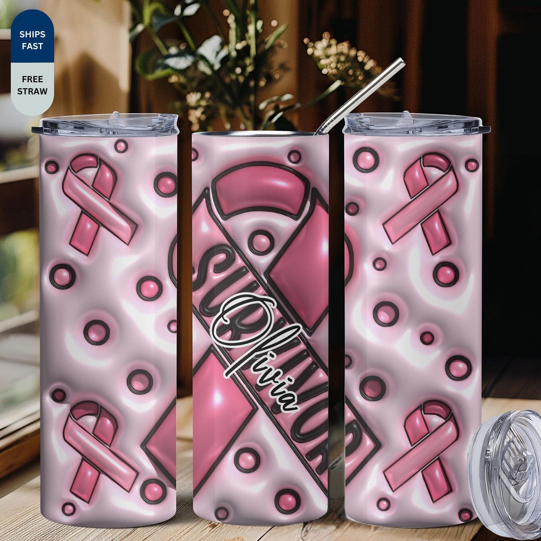 Personalized Breast Cancer Survivor Tumbler, Custom Name Awareness ...