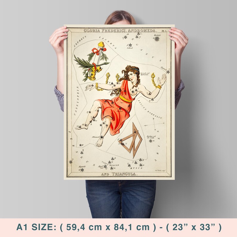 Vintage Andromeda Constellation Map, Antique Astronomy Star Chart ...
