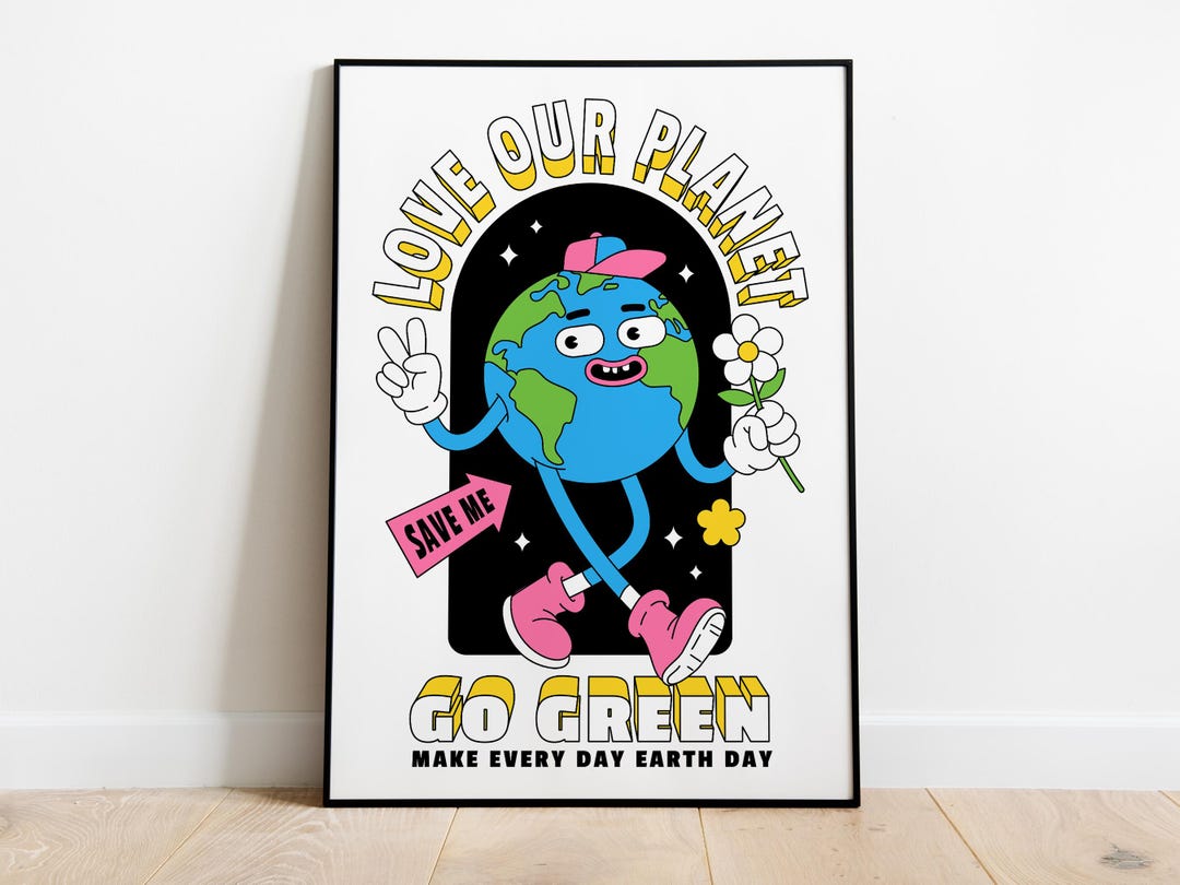 Eco-friendly Earth Art Print, Love Our Planet Poster, Semi-glossy Wall ...