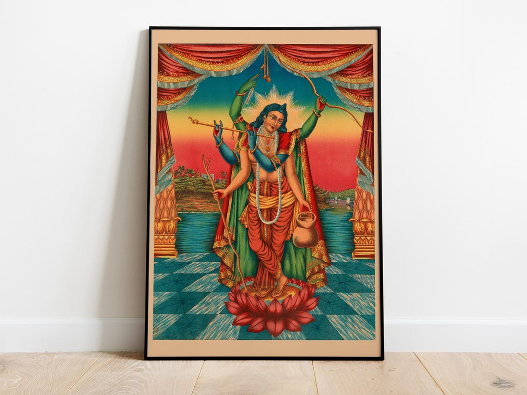 Vintage Indian God Print, Mystic Deity Poster, Chaturbhuja Art - Etsy