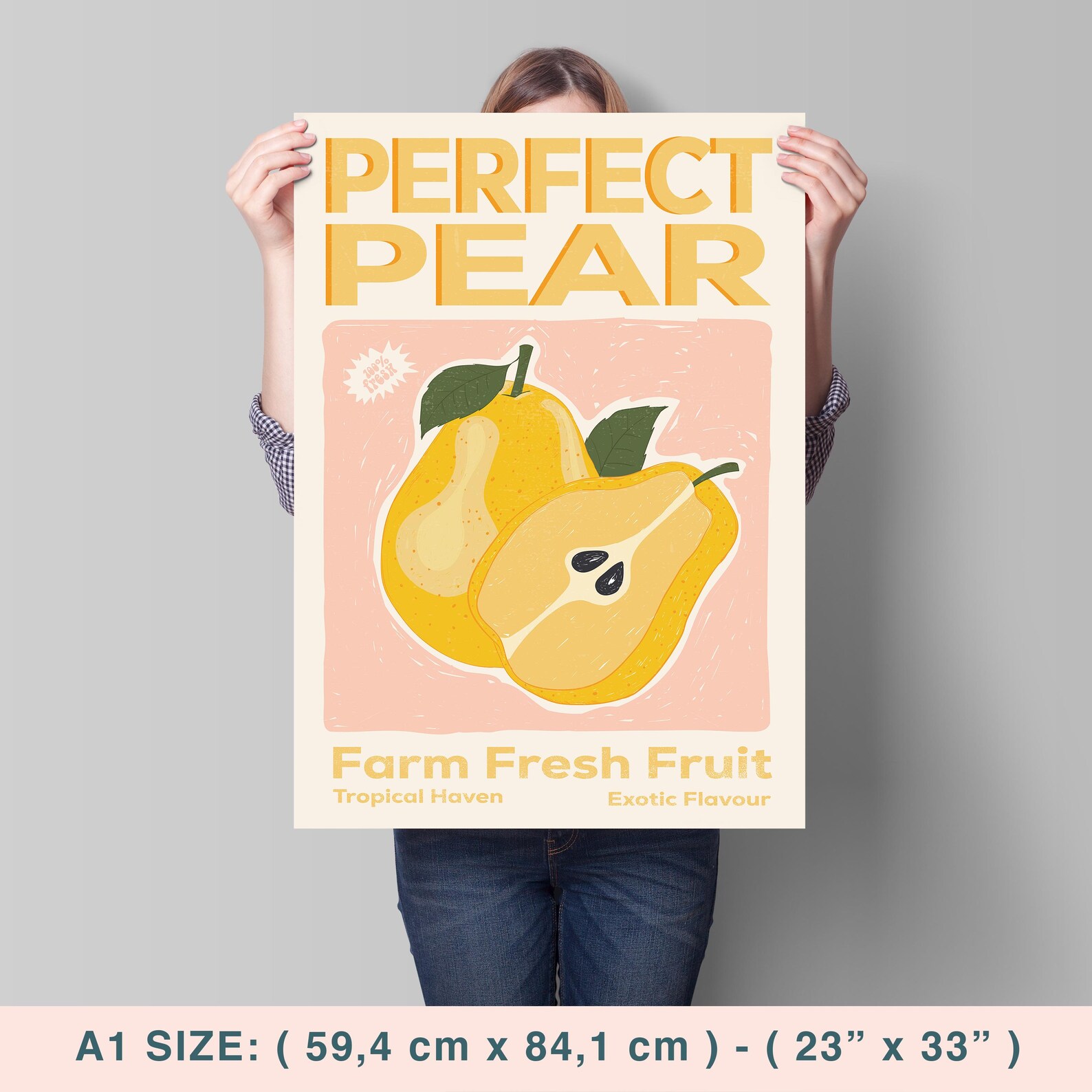 Vintage Pear Poster, Farm Fresh Fruit, Retro Artwork, High Quality ...