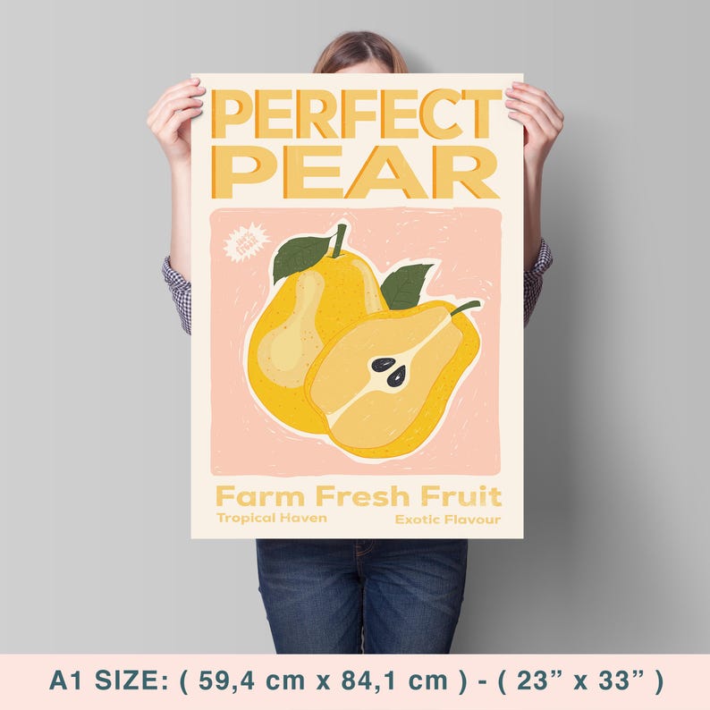 Vintage Pear Poster, Farm Fresh Fruit, Retro Artwork, High Quality ...