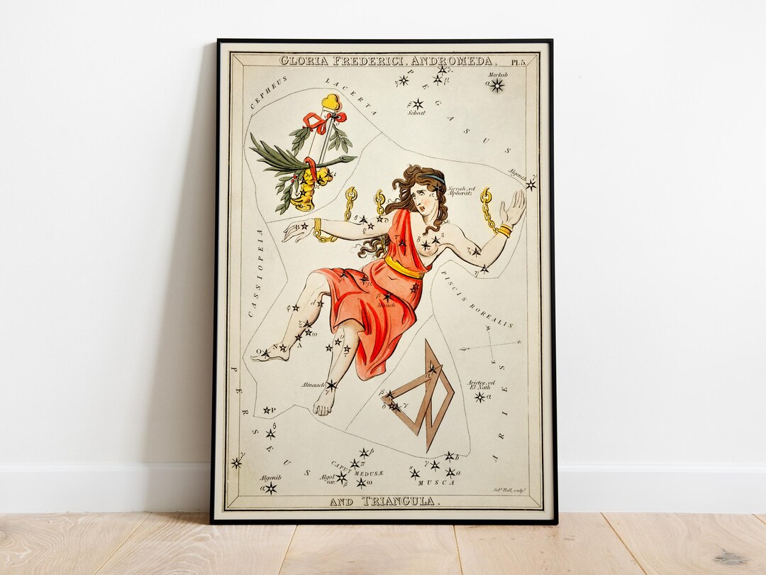 Vintage Andromeda Constellation Map, Antique Astronomy Star Chart ...