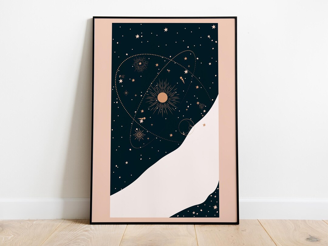 Celestial Cosmo, Peaceful Universe, Stellar Sky Moon Stars Print - High ...