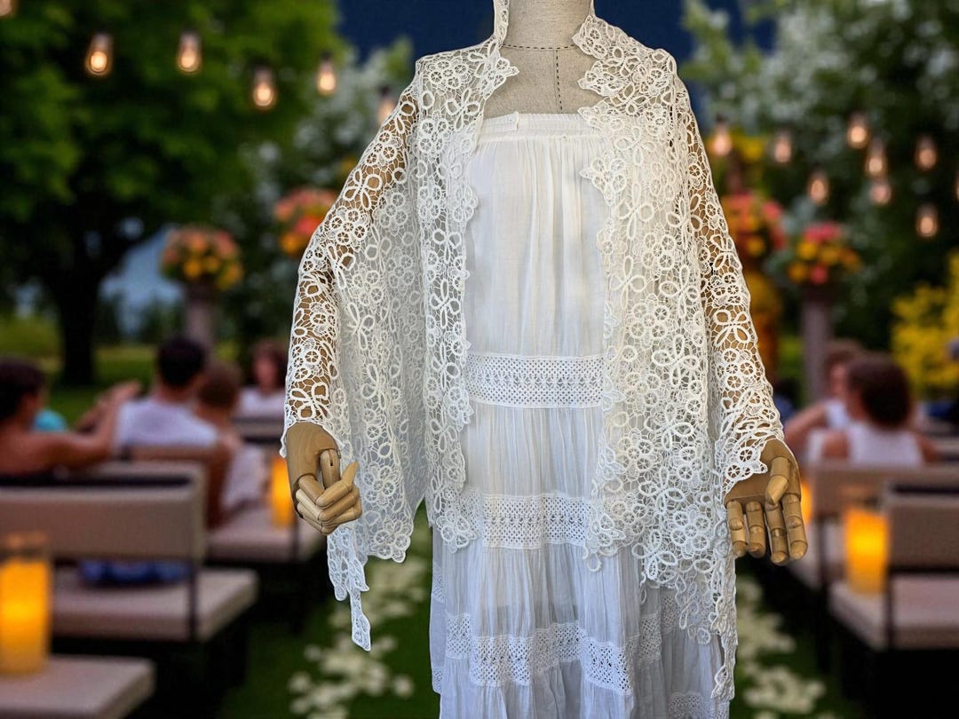 Wedding Shrug, White Guipure Lace Shawl, White Lace Stole, Evening ...