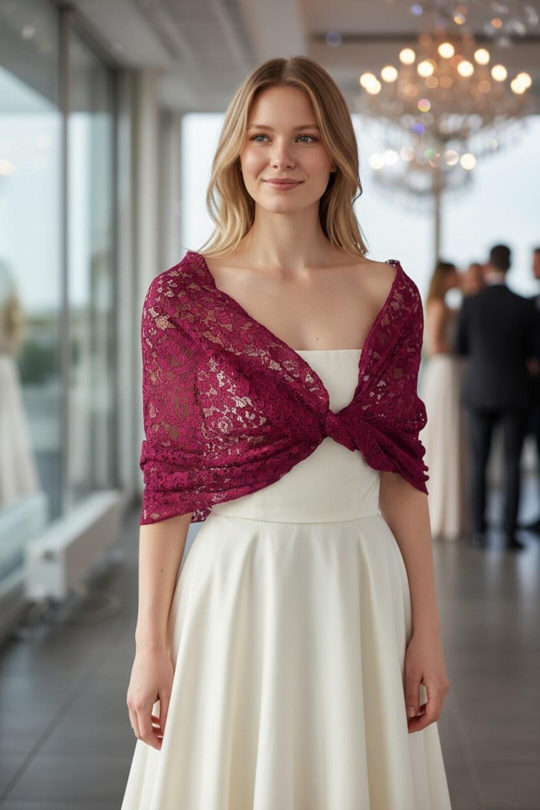 Cherry Red Lace Twisted Infinity Shawl: Special Occasion Evening Shawl ...