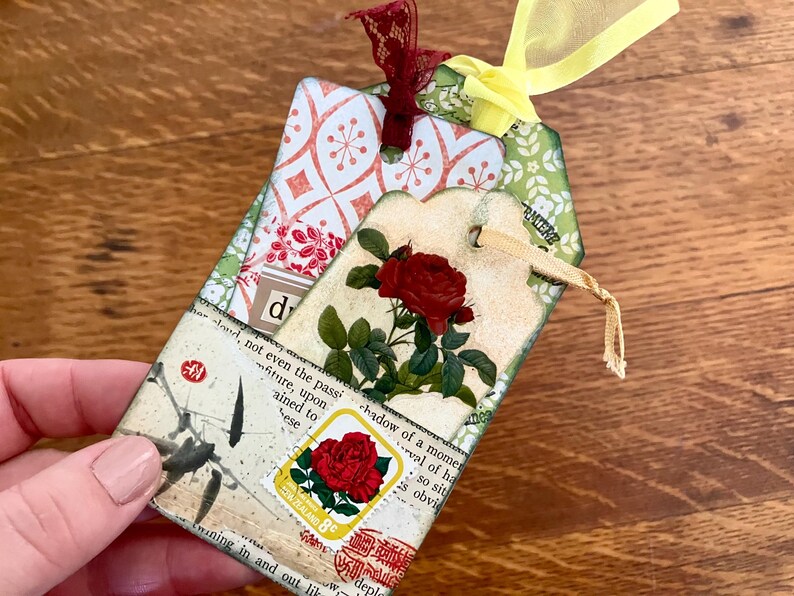 Vintage Junk Journal Tags With Pockets, Handmade, Set of 3 Floral ...