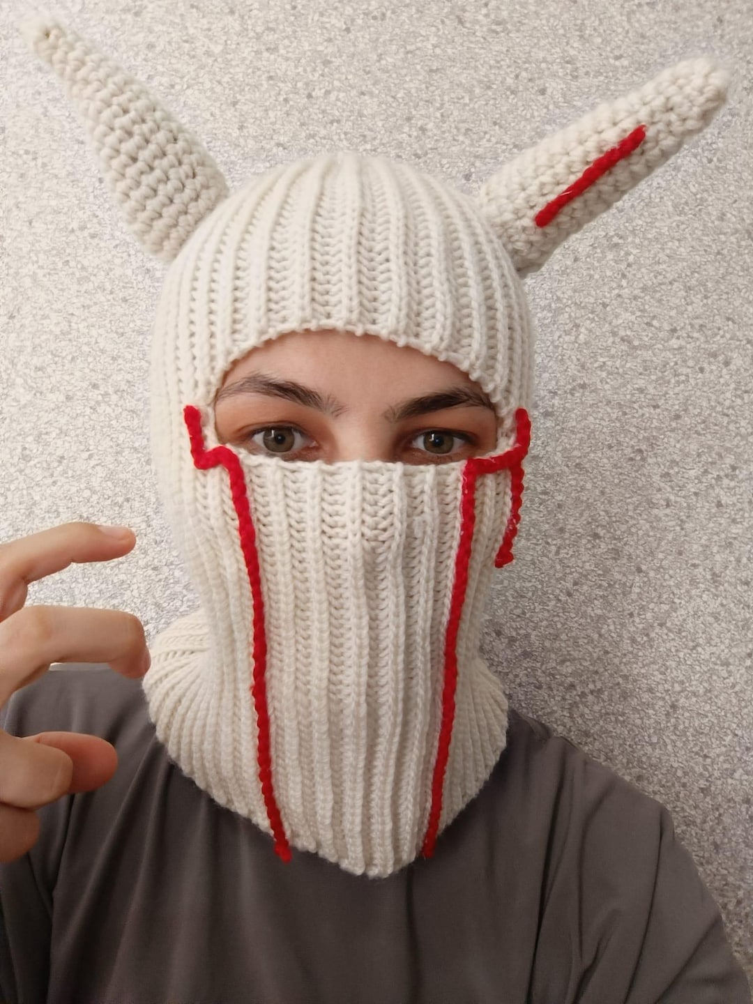 Handmade Knit White Balaclava Cozy Winter Knit Balaclava Soft Handmade ...