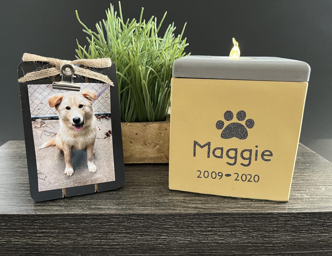 Personalized Pet Memorial Urn, Handmade Concrete Animal Ashes Keepsake ...