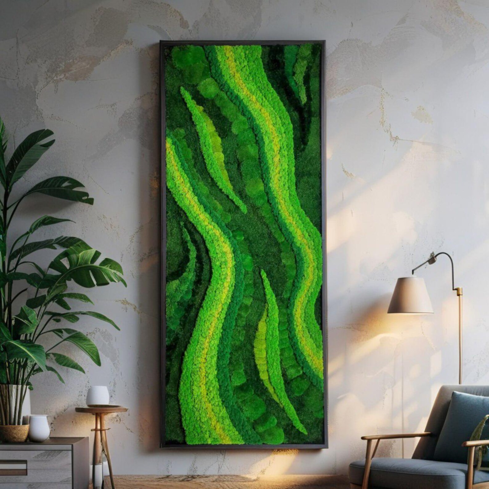 Wavy Moss Wall Art – Textured Green Panel, Botanical Waves Design ...