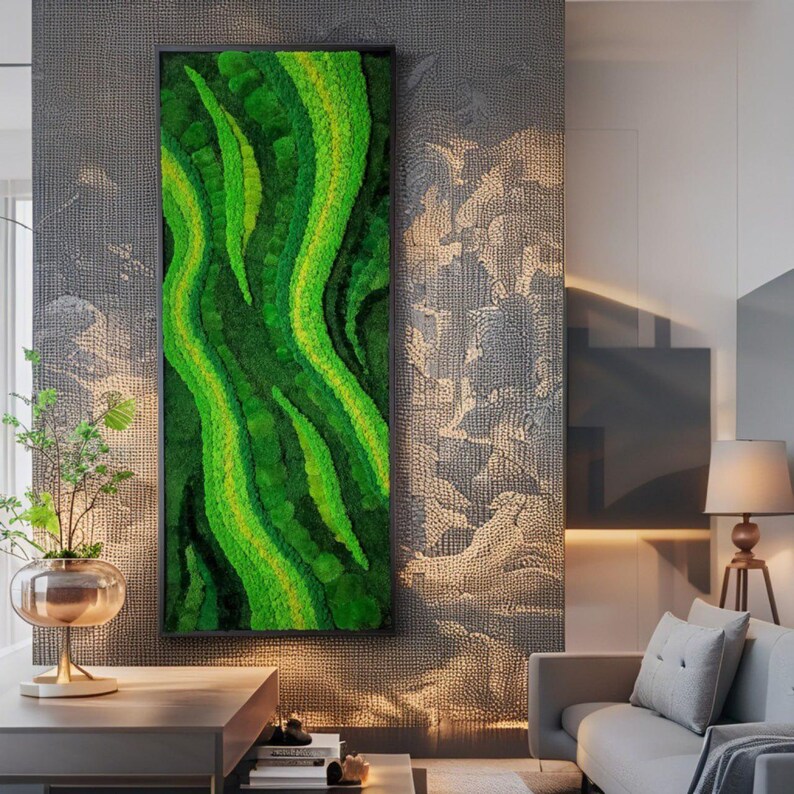 Wavy Moss Wall Art – Textured Green Panel, Botanical Waves Design ...