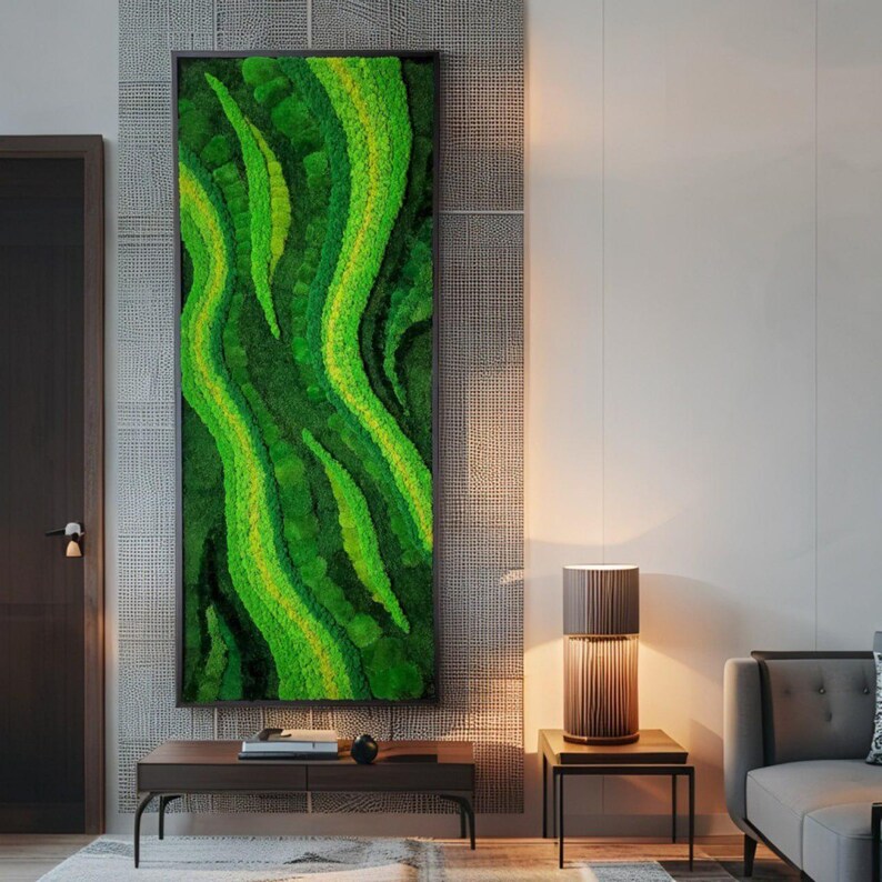 Wavy Moss Wall Art – Textured Green Panel, Botanical Waves Design ...