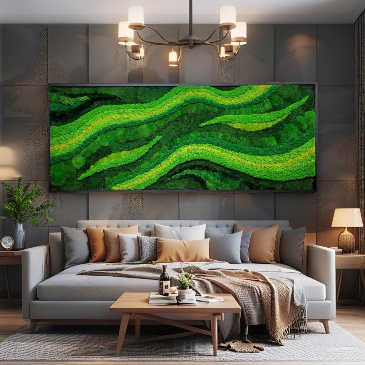 Wavy Moss Wall Art – Textured Green Panel, Botanical Waves Design ...