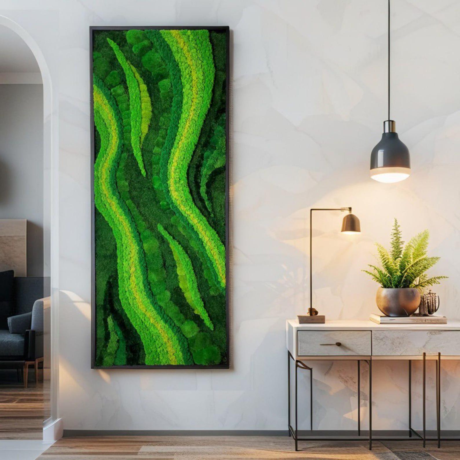 Wavy Moss Wall Art – Textured Green Panel, Botanical Waves Design ...