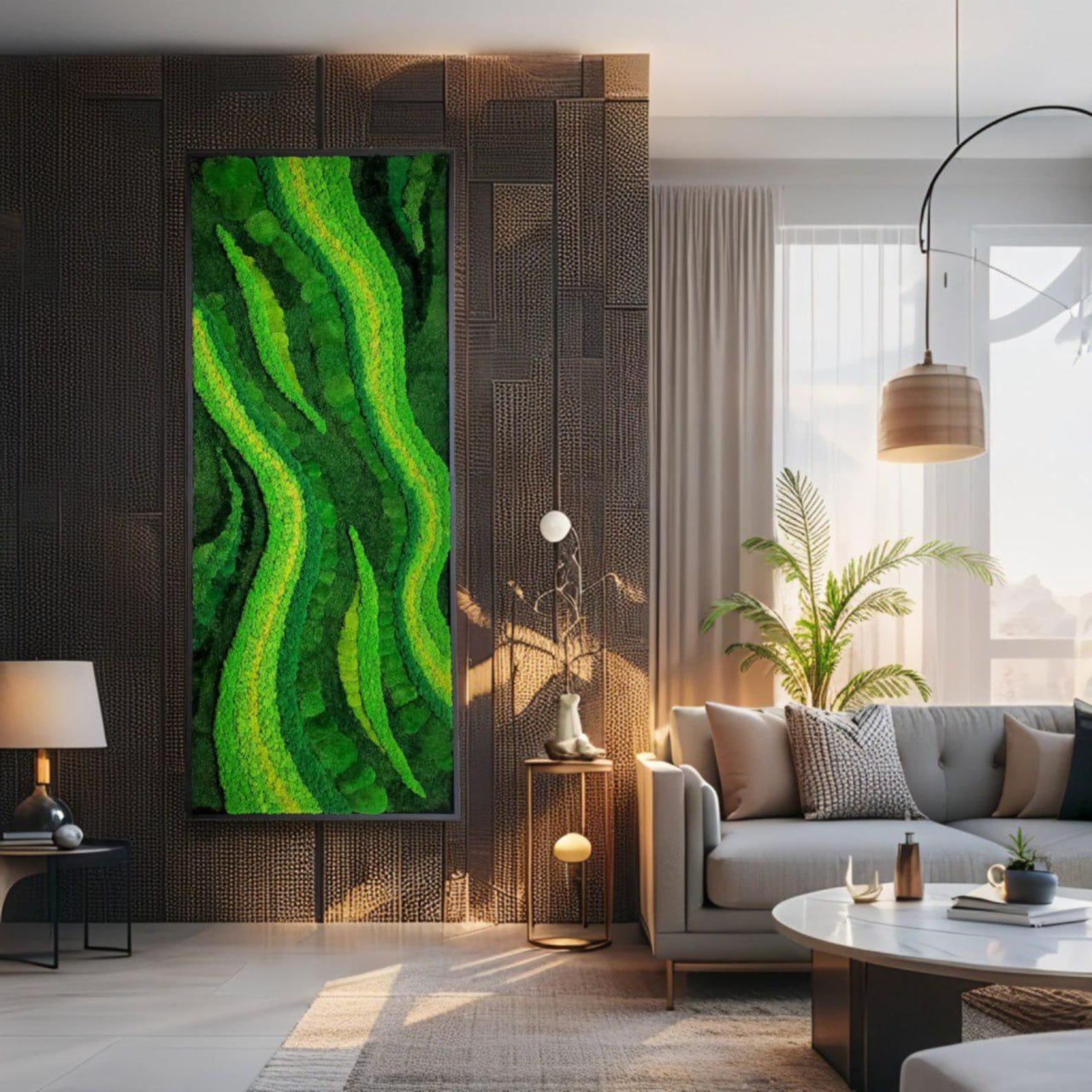 Wavy Moss Wall Art – Textured Green Panel, Botanical Waves Design ...