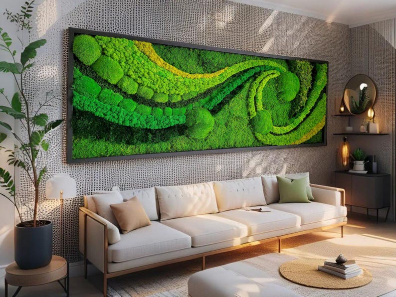 Preserved Moss Wall Art – Handmade Green Wall Panel, Framed Moss Decor ...