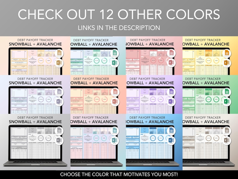 Debt Payoff Tracker – 12-color Bundle – Excel & Google Sheets ...