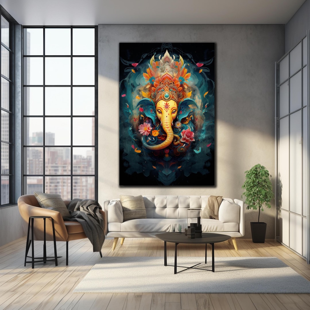 Hindu Ganesha Wall Decor, Tempered Glass Wall Art, Panoramic Wall Decor ...