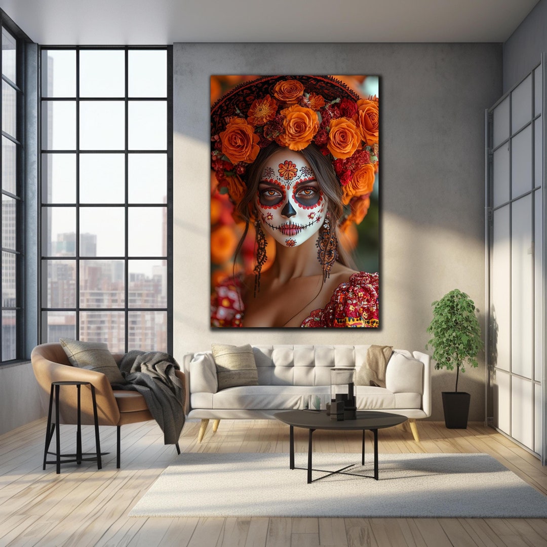 Dia De Los Muertos Artwork, Tempered Glass Wall Art, Day of the Dead ...