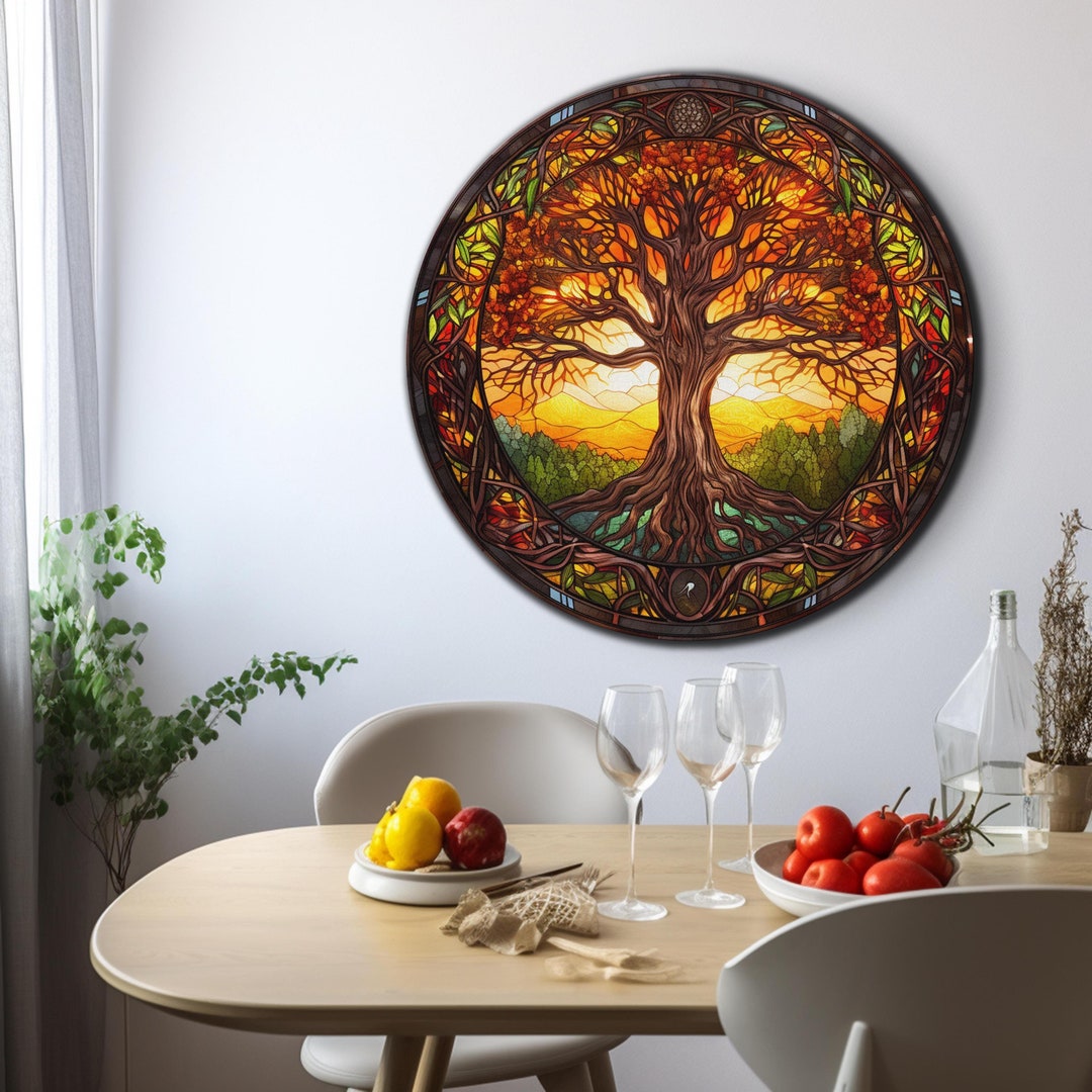 Tree of Life Round Wall Art, Magical Life of Tree Glass, Tempered Glass ...