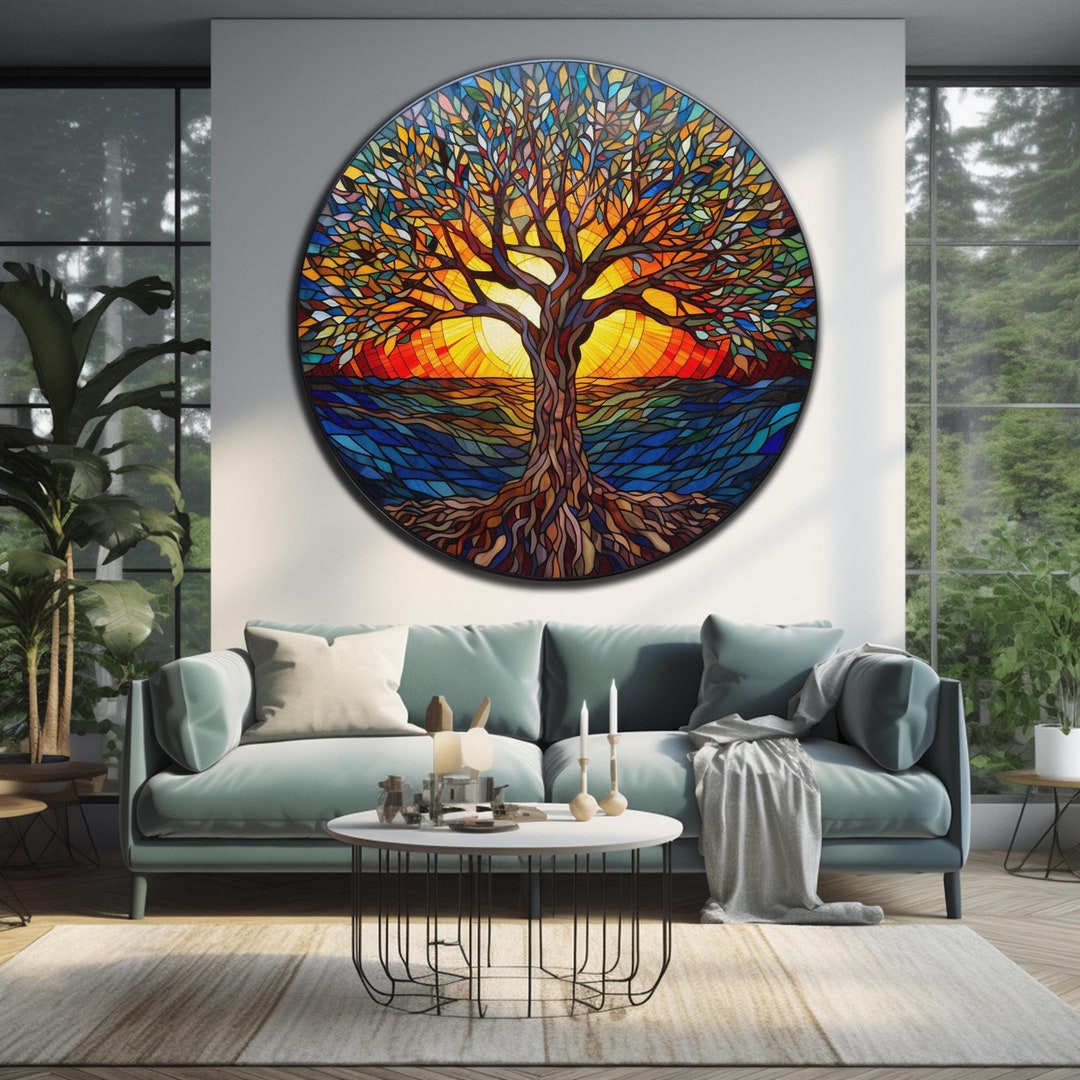 Round Tree of Life Glass Wall Art, Life of Tree Glass Decor, Tempered ...