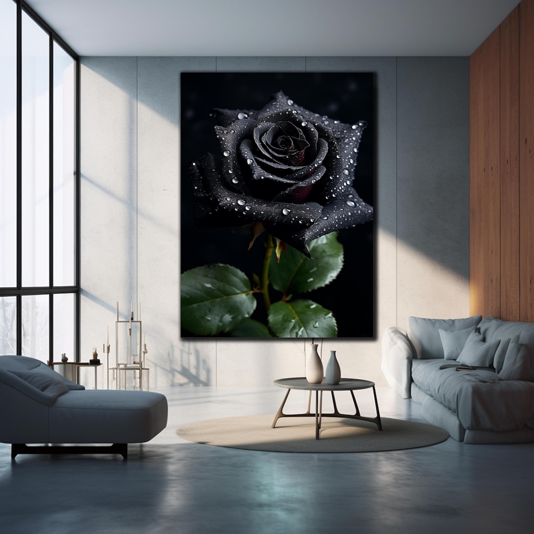 Rose Glass Art, Natural and Vivid Wall Decor, Water Drop Black Rose ...