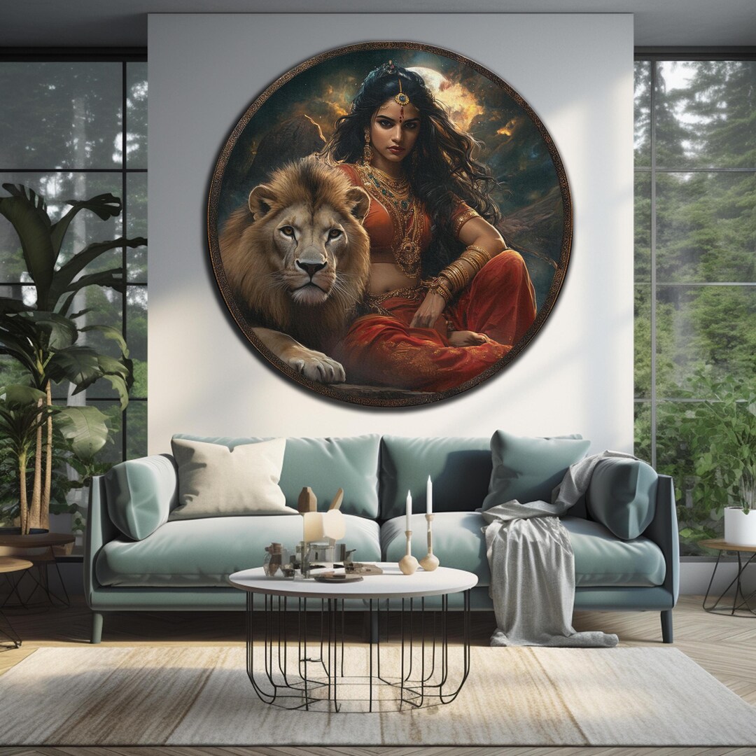 Durga Glass Wall Art, Hindu Wall Art, Tempered Glass Wall Art, Circle ...