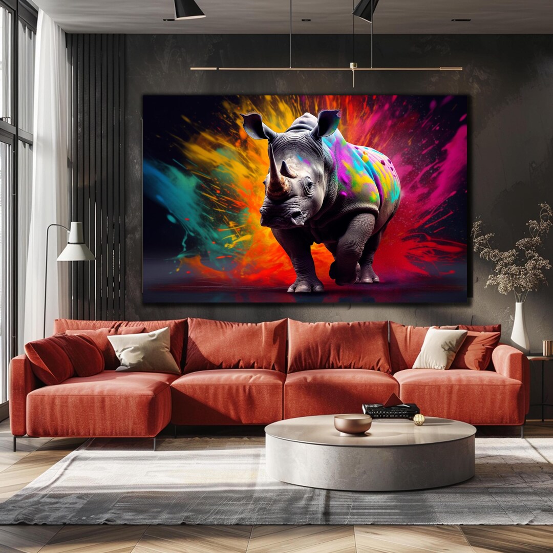 Rhino Wall Decor Art, Large Wall Art, Glass Printing, Magical Rhino ...