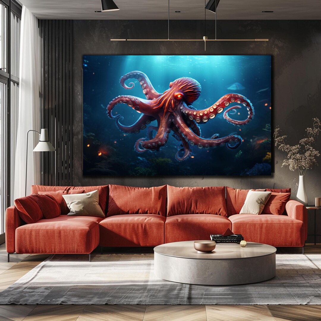 Octopus Wall Decor Art, Large Wall Art, Glass Printing, Magical Octopus ...