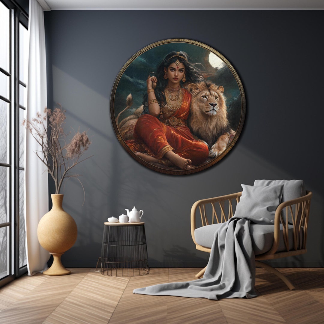 Durga Glass Wall Art, Hindu Wall Art, Tempered Glass Wall Art, Circle ...