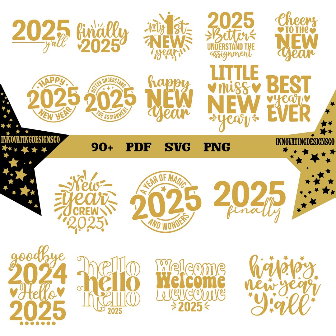 Happy New Year PNG Bundle, Twenty 25 Sublimation Design, Happy New Year ...