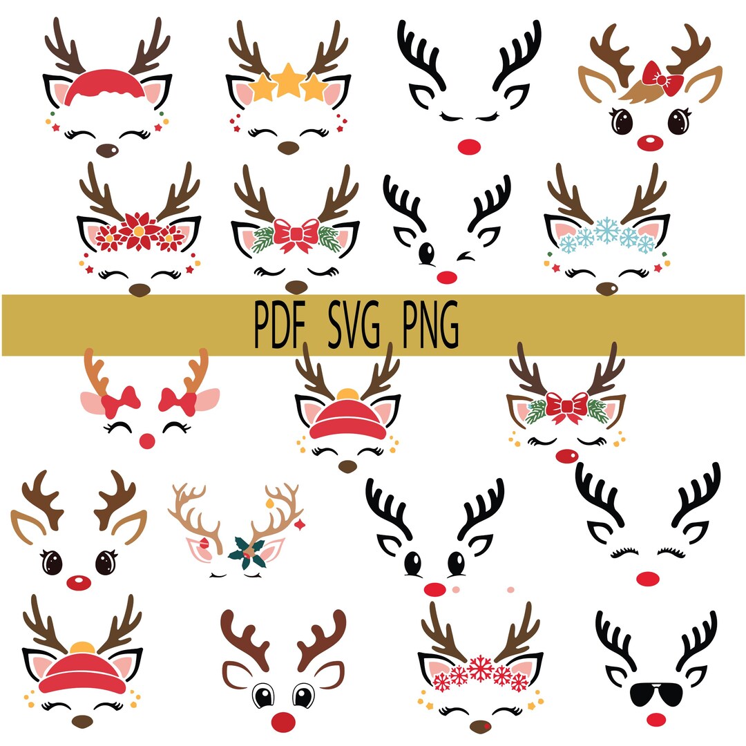 25+ Christmas Reindeer Faces Svg Png Bundle, Girl Reindeer Svg, Boy ...