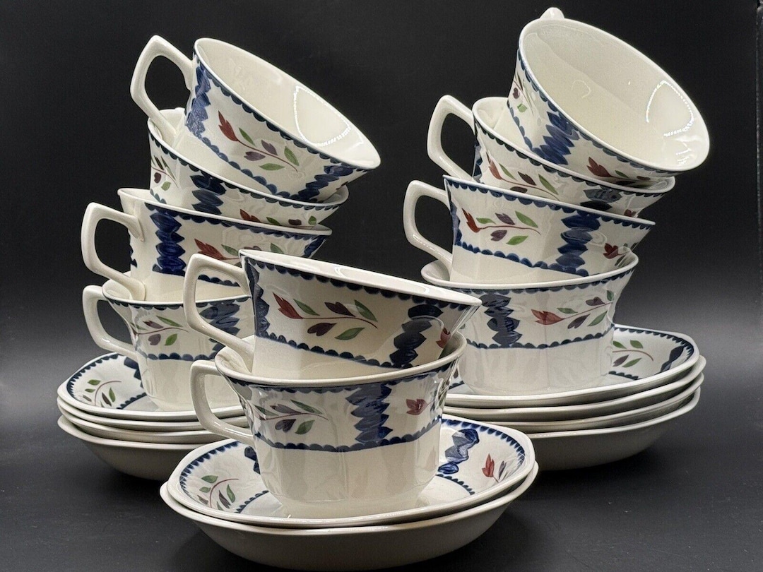Vintage Adams Lancaster Ironstone Tea Cups With Saucers, Floral England ...
