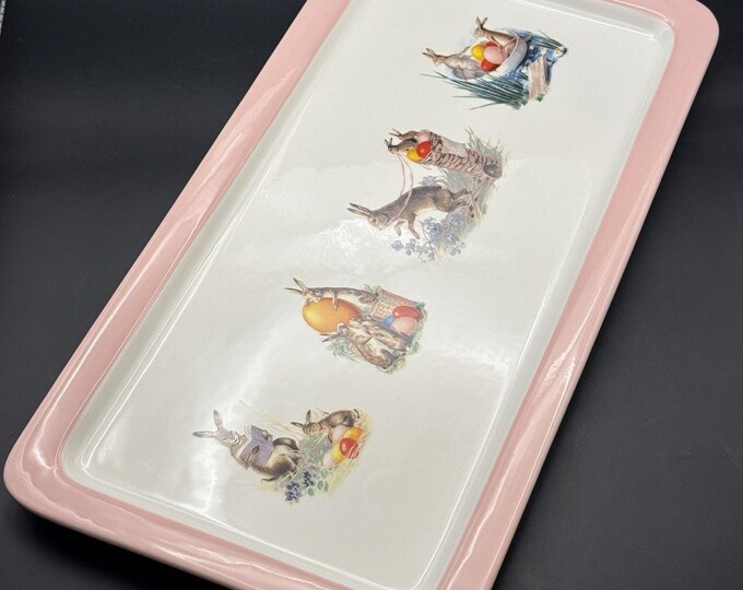 Williams Sonoma Ceramic Easter Bunny Graphic Serving Tray Pink & White ...