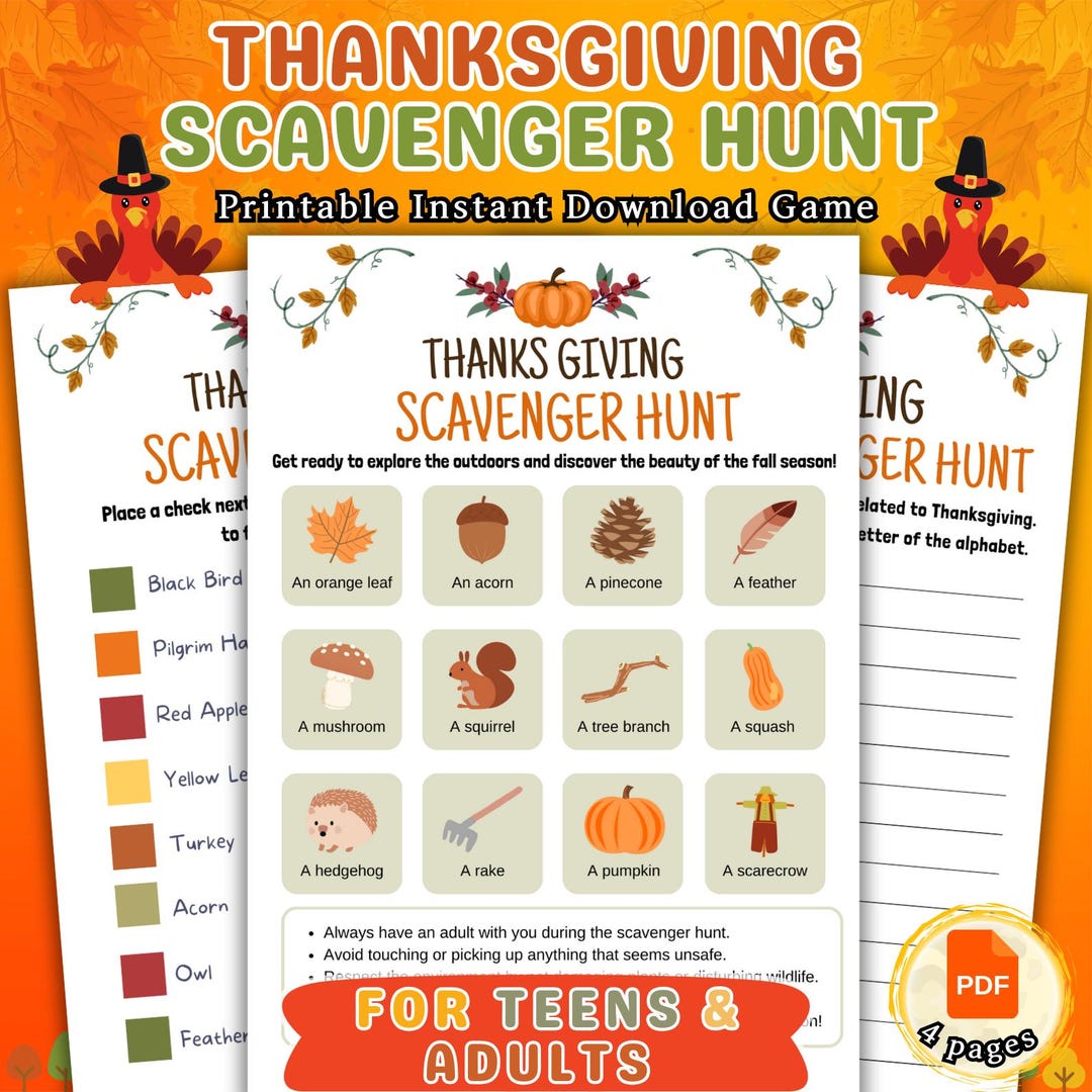 Thanksgiving Scavenger Hunt, Indoor & Outdoor Treasure Hunt, Scavenger ...