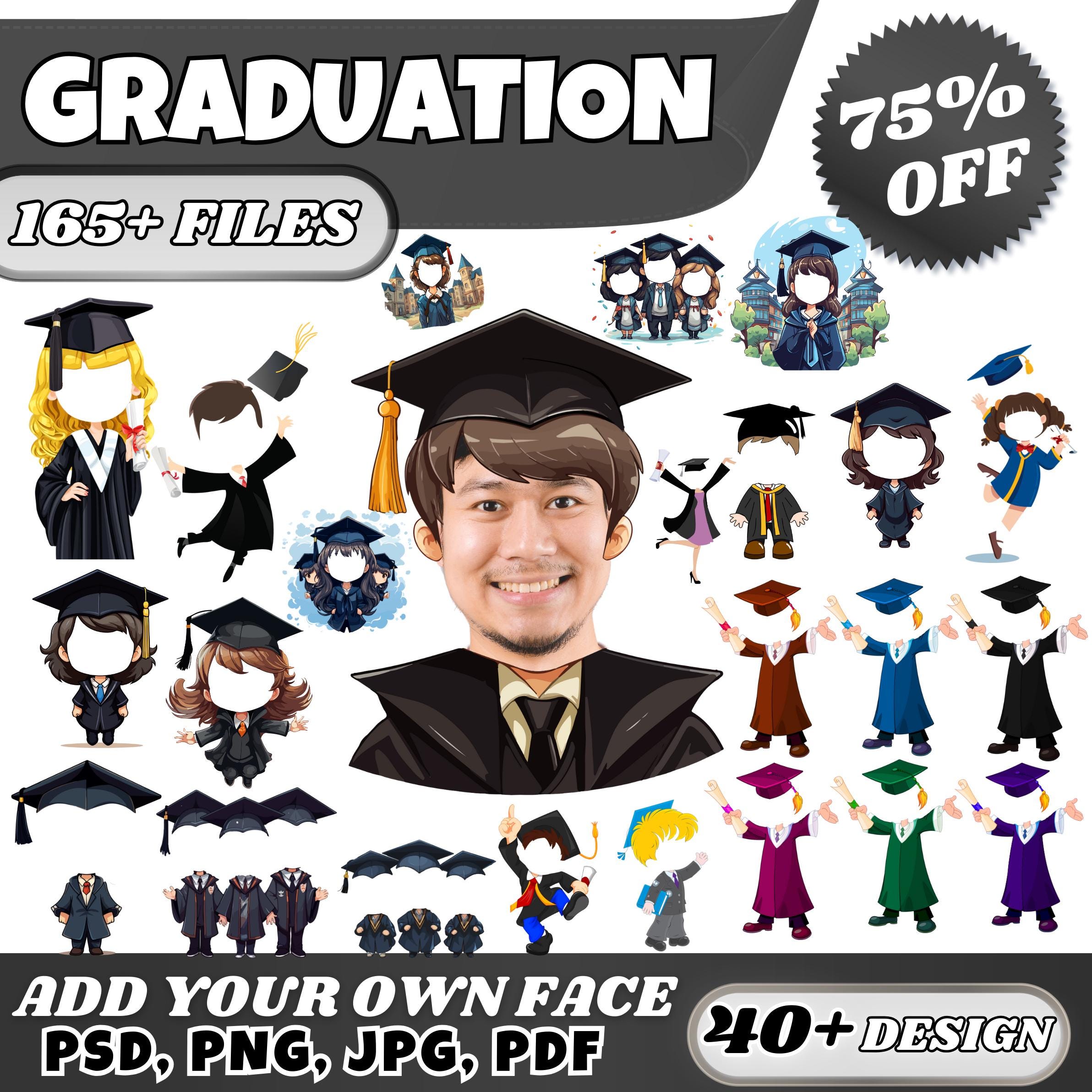 Graduation Cap and Gown PNG PSD Templates | Add Your Face Graduation ...