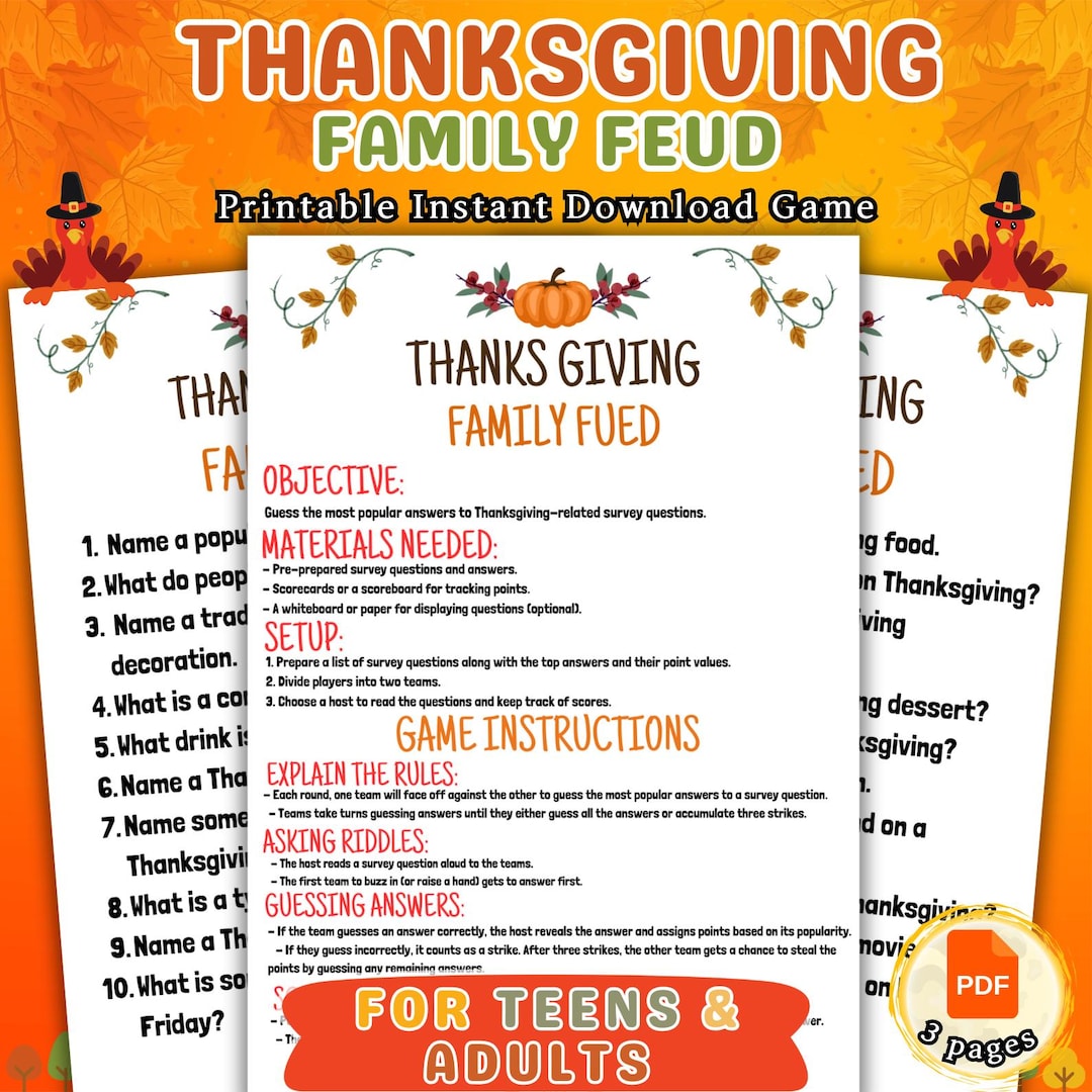 Thanksgiving Friendly Family Feud, Thanksgiving Party Game, Trivia ...