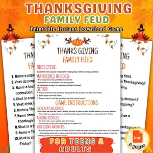 Thanksgiving Friendly Family Feud, Thanksgiving Party Game, Trivia ...