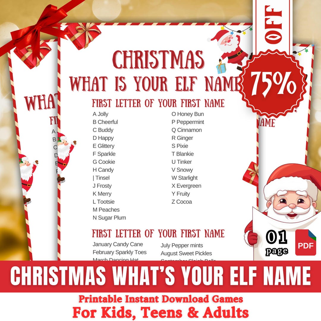 What's Your Elf Name, Christmas Dinner Game, Printable Game for ...