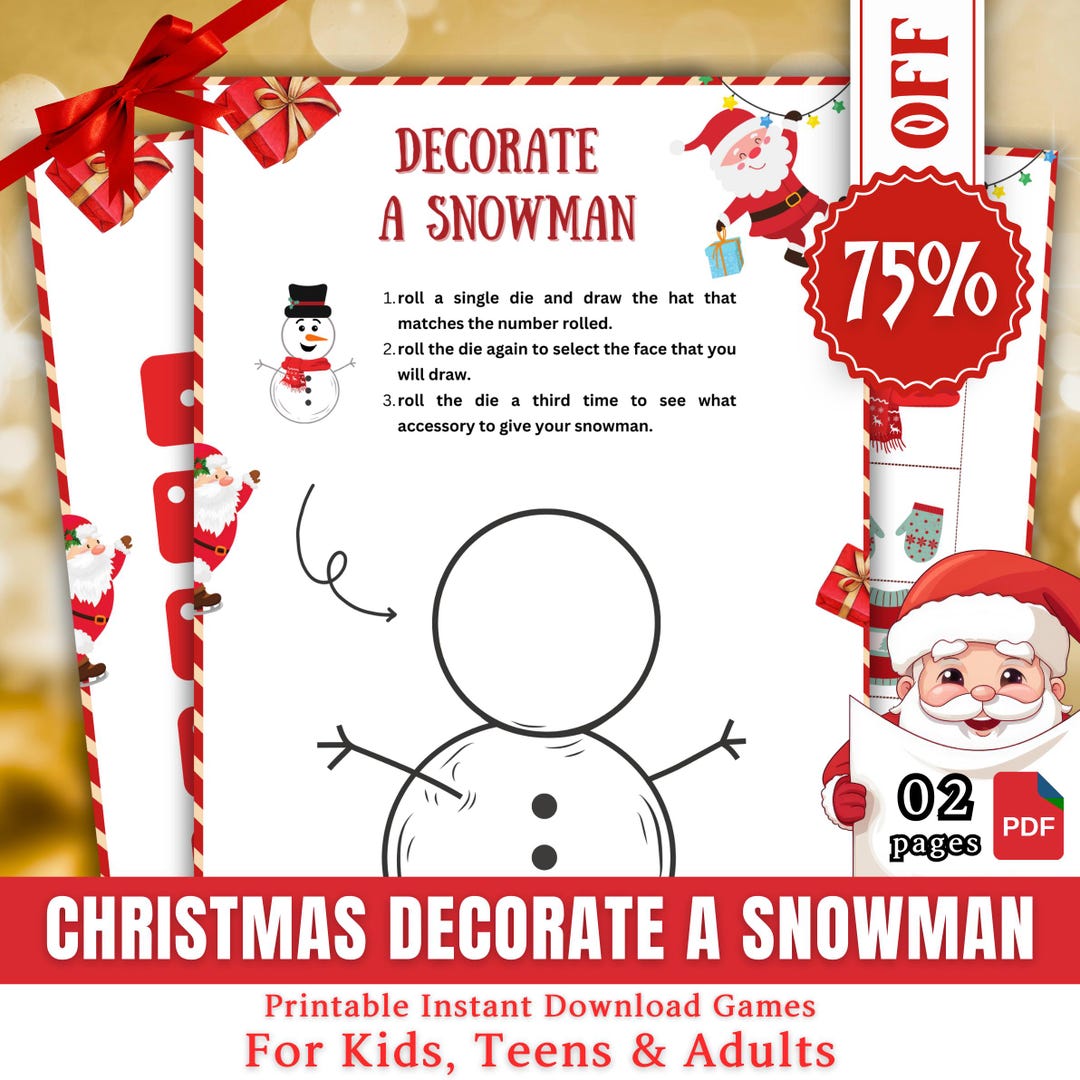 Christmas Decorate the Snowman Game, Christmas Printable Game for Kids ...