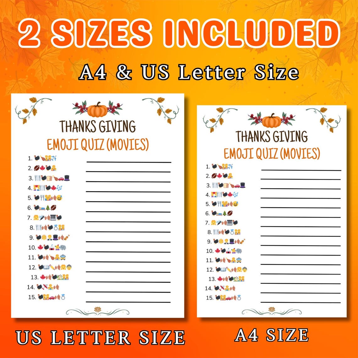 Thanksgiving Emoji Game, Printable Thanksgiving Game for Kids Adults ...