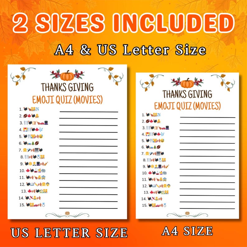 Thanksgiving Emoji Game, Printable Thanksgiving Game for Kids Adults ...