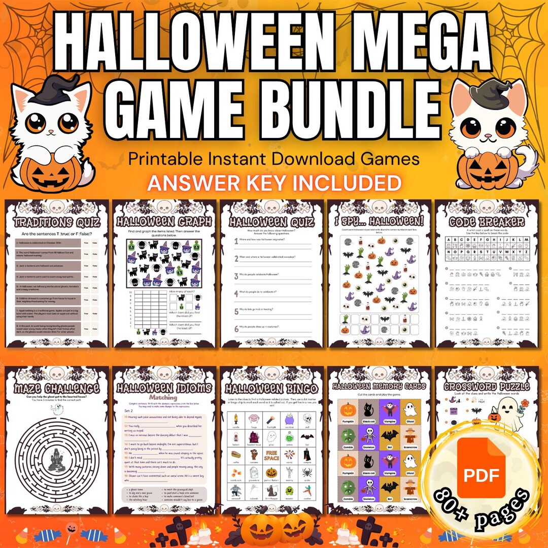 Halloween Printable Games for Kids Adults & Teens | 80+ Halloween Party ...