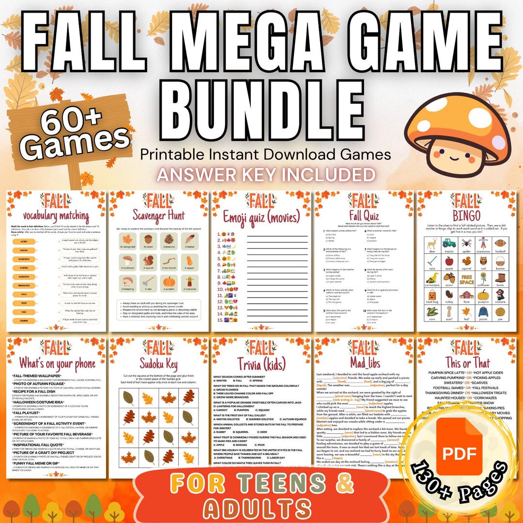 Fall Mega Game Bundle, 60+ Fall Activities for Kids, Teens & Adults ...