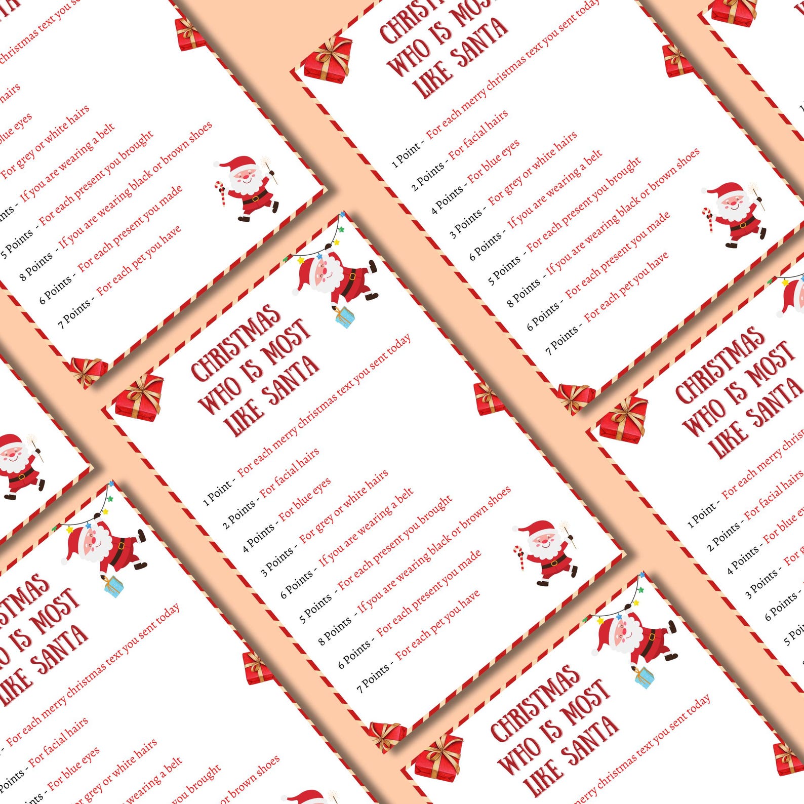 Who is Most Like Santa Game, Christmas Festive Printable Santa Game for ...