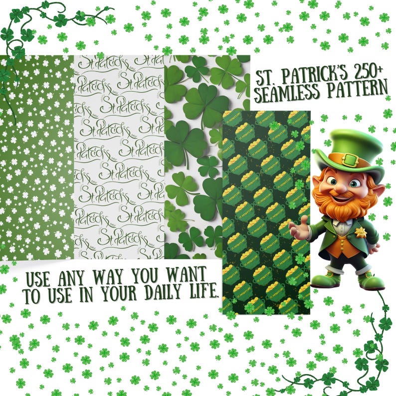 St Patricks Digital Paper Pack - Printable Graphic Design Patterns ...