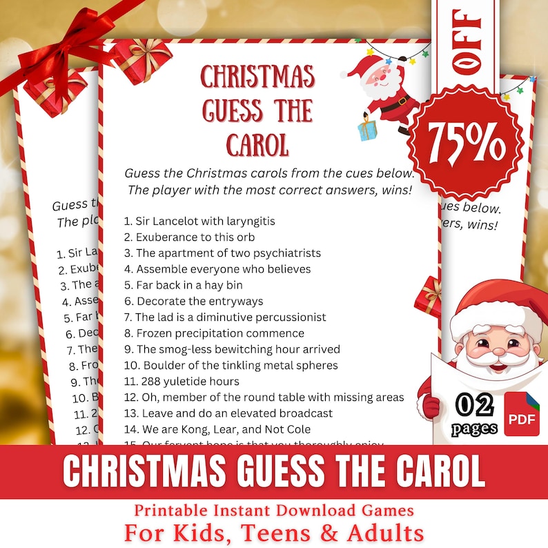 Christmas Guess the Carol Trivia, Christmas Party Printable Game, Kids ...